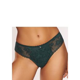 String Lascana, Damen, Gr. 48/50, gr&uuml;n (tannengr&uuml;n), Spitze, Obermaterial: 87% Polyamid, 13% Elasthan, k&ouml;rpernah, Unterhosen String, rundherum aus floraler, dezent transparenter Spitze