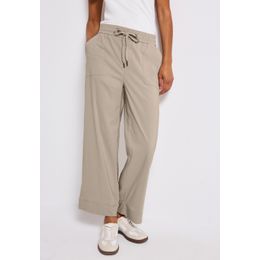 Stoffhose Street One, Damen, Gr. 46, Länge 28, morning beige, Web, Obermaterial: 66% Baumwolle, 30% Polyester, 4% Elasthan, unifarben, bequem lang, Hosen, Sommerhose mit Turn-Up