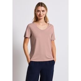 Street One Damen T-Shirt, rosa, Gr. 34, unifarben, Web, 50% Baumwolle, 50% Modal, Shirts, mit V-Ausschnitt