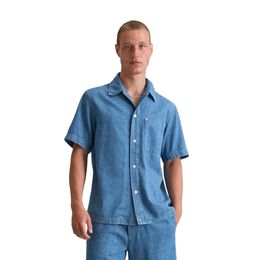 Marc O'Polo Herren Kurzarmhemd "aus weichem Baumwoll-Lyocell-Leinen-Mix", blau, Gr. XL, MARC O'POLO DENIM, unifarben, Obermaterial: 47% Baumwolle, 33% Lyocell,