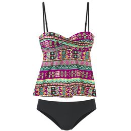 Buffalo Damen Bügel-Tankini, pink, Gr. 38, bedruckt, Polyester, Bikini-Sets, mit farbenfrohen Design
