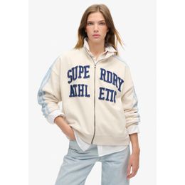 Superdry Damen Sweatjacke "ATHLETIC APPLQ LOOSE ZIP TRACK", beige, Gr. XS, unifarben mit Farbeinsatz, Sweatware, Obermaterial: 100% Baumwolle,