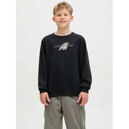 Jack & Jones Jungen Sweatshirt "JCOTIER PRINT SWEAT CREW NECK SN JNR", schwarz, Gr. 152, JACK & JONES JUNIOR, bedruckt, angeraute Sweatware, Obermaterial: 70%