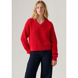 Levi's LEVI'S Damen Strickpullover "REESE VNECK SWEAT", rot, Gr. XS, unifarben, Strick, Obermaterial: 60% Baumwolle, 40% Polyacryl, Pullover, mit