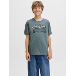 Jack & Jones Jungen T-Shirt "JJELOGO TEE SS ONECK 2 COL AW25 NOOS JNR", grau, Gr. 128, JACK & JONES JUNIOR, bedruckt, Single Jersey, Obermaterial: 100% Baumwolle,