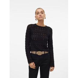 V&eacute;ro Moda VERO MODA Damen Strickpullover "VMNEWFABIENNE LS O-NECK PULLOVER NOOS", schwarz, Gr. XL, leicht transparent, unifarben, Strick, Obermaterial: 60%