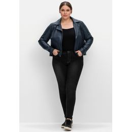 sheego Damen Lederjacke, blau, Gr. 46, unifarben, 100% Lammnappaleder, Jacken