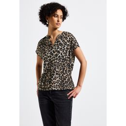 Street One Damen Shirtbluse, schwarz, Gr. 36, animal-print, Stoff, 100% Viskose, Blusen, mit geschlitztem Rundhalsausschnitt