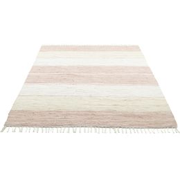 Teppich Theko, B:60cm H:5mm L:120cm, beige, Baumwolle, Wohnzimmer, Teppiche, "Stripe Cotton, handgewebt", Flachgewebe, gestreift, reine Baumwolle,