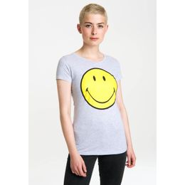 logoshirt Damen T-Shirt "Original Smiley Face", grau, Gr. XS, bedruckt, meliert, 95% Baumwolle, 5% Viskose, Shirts, mit lustigem Frontprint