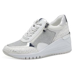 Marco Tozzi Damen Keilsneaker, Gr. 40, silber, Lederimitat, Textil, kontrastfarbene Details, Schuhe, Freizeitschuh, Halbschuh, Schn&uuml;rschuh in veganer