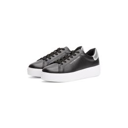 Tommy Hilfiger Damen Plateausneaker "ESSENTIAL PLATFORM COURT SNEAKER", Gr. 40, silber, Leder, Schuhe, Freizeitschuh, Halbschuh, Schnürschuh mit