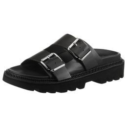 Tommy Jeans Damen Pantolette "TJW DOUBLE STRAP SANDAL", Gr. 41, schwarz, Leder, Schuhe, Plateau, Sommerschuh, Schlüpfschuh mit zwei verstellbaren