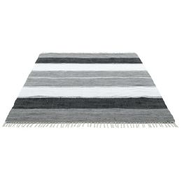 Teppich Theko, B:60cm H:5mm L:120cm, schwarz, Baumwolle, Wohnzimmer, Teppiche, "Stripe Cotton, handgewebt", Flachgewebe, gestreift, reine Baumwolle,