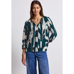Street One Damen Shirtbluse, blau, Gr. 38, bedruckt, Web, Obermaterial: 100% Viskose, Blusen, 3/4 -Arm mit grafischem Muster
