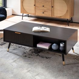 Couchtisch FineBuy Sofatisch 110x60 cm Schwarz Eiche Wohnzimmertisch Stauraum