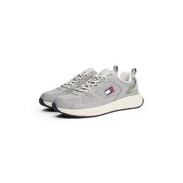 Sneaker Tommy Jeans "TJM RUNNER MIX MATERIAL", Herren, Gr. 41, grau (steingrau), Lederimitat, Textil, Schuhe, Freizeitschuh, Halbschuh, Schnürer mit abgepolstertem Schaftrand