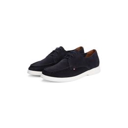 Schnürschuh Tommy Hilfiger "Tommy Hilfiger SUEDE MOC T DERBY", Herren, Gr. 41, blau (dunkelblau), Veloursleder, unifarben, Basic, Schuhe, Schnürschuh, Halbschuh, Businesschuh mit Mokassin-Naht