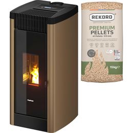 FreePoint Pelletofen »Steel 9 Metall light bronze« Integriertes Wi-Fi, AIRTIGHT Dichtes Verbrennungsraum schwarz