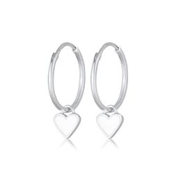 Elli Paar Creolen »Creolen Hänger Herzen Emaille Weiß 925 Silber« Silber onesize Bezaubernde Ohrringe für Damen