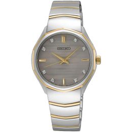 Seiko Quarzuhr Armbanduhr, Damenuhr, Edelstahlarmband, bicolor, Diamant silberfarben, goldfarben Bezaubernde Armbanduhr für Damen