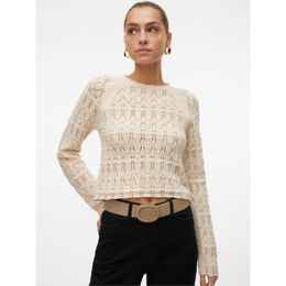 V&eacute;ro Moda Vero Moda Damen Strickpullover &raquo;VMNEWFABIENNE LS O-NECK PULLOVER NOOS&laquo; im hochwertigen Ajourstrickmuster beige L