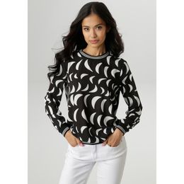 Aniston Selected Damen Aniston SELECTED Shirtbluse mit sportiv gestreiften B&uuml;ndchen - NEUE KOLLEKTION schwarz-wei&szlig; 48