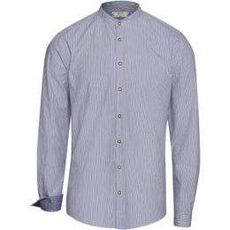 pure Stehkragenhemd Slim Fit Blau/Beige (Größe: M)