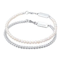 Kuzzoi Armb&auml;nder - Armband Set Panzerkette S&uuml;&szlig;wasserzuchtperlen Wei&szlig; - Gr. 23 CM - in Silber - f&uuml;r Damen