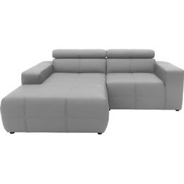 Ecksofa DOMO collection, B:214cm H:80cm T:175cm, grau, Echtleder, Wohnzimmer, Sofas, "Brandon, inkl. Kopfteilverstellung, B/T/H: 214/100/80 cm,