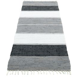 Teppich Theko, B:90cm H:5mm L:160cm, schwarz, Baumwolle, Wohnzimmer, Teppiche, "Stripe Cotton, handgewebt", Flachgewebe, gestreift, reine Baumwolle,