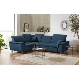 Ecksofa DOMO collection, B:275cm H:81cm T:214cm, blau, Wohnzimmer, Sofas, "Franzi, zeitlos und elegant, moderne Sitzheftung, L-Form", wahlweise mit