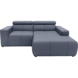 Ecksofa DOMO collection, B:214cm H:80cm T:175cm, blau, Echtleder, Wohnzimmer, Sofas, "Brandon, inkl. Kopfteilverstellung, B/T/H: 214/100/80 cm,
