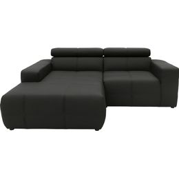 Ecksofa DOMO collection, B:214cm H:80cm T:175cm, schwarz, Echtleder, Wohnzimmer, Sofas, "Brandon, inkl. Kopfteilverstellung, B/T/H: 214/100/80 cm,