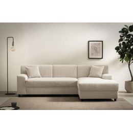 Ecksofa DOMO collection, B:241cm H:79cm T:146cm, beige, 100% Polyester, Wohnzimmer, Sofas, "Turah 2, L-Form, Cord oder Luxus-Microfaser, komfortabler
