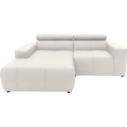 Ecksofa DOMO collection, B:214cm H:80cm T:175cm, beige, Echtleder, Wohnzimmer, Sofas, "Brandon, inkl. Kopfteilverstellung, B/T/H: 214/100/80 cm,
