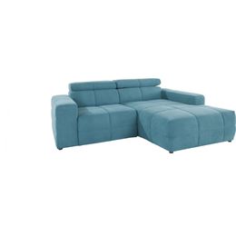 Ecksofa DOMO collection, B:214cm H:80cm T:175cm, blau, 92% Polyester 8% Nylon, Wohnzimmer, Sofas, "Brandon, inkl. Kopfteilverstellung, B/T/H: