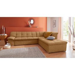 Ecksofa DOMO collection, B:271cm H:76cm T:232cm, gold, Wohnzimmer, Sofas, "Lagoa, moderne Sitzheftung, bequem und komfortabel, L-Form", wahlweise mit