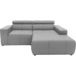 Ecksofa DOMO collection, B:214cm H:80cm T:175cm, grau, Echtleder, Wohnzimmer, Sofas, "Brandon, inkl. Kopfteilverstellung, B/T/H: 214/100/80 cm,