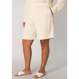 Damen Relaxshorts "YARDAN", beige, Gr. 46, Base Level Curvy, unifarben, Web, Obermaterial: 55% Leinen, 45% Viskose, Hosen, Sommerhose aus Leinen und