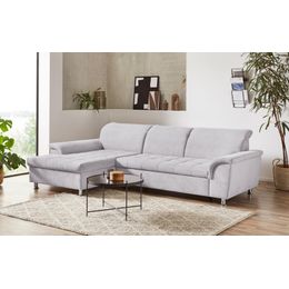 Ecksofa DOMO collection, B:279cm H:81cm T:162cm, grau, Wohnzimmer, Sofas, "Franzi, zeitlos und elegant, moderne Sitzheftung, L-Form", wahlweise mit
