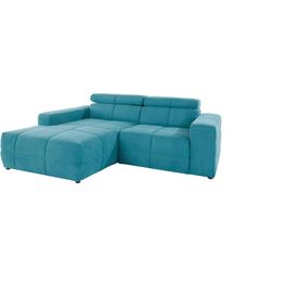 Ecksofa DOMO collection, B:214cm H:80cm T:175cm, blau, 92% Polyester 8% Nylon, Wohnzimmer, Sofas, "Brandon, inkl. Kopfteilverstellung, B/T/H: