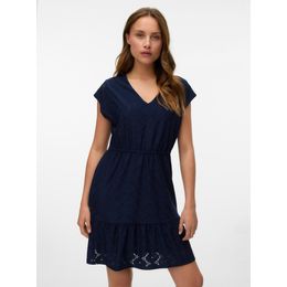 Véro Moda VERO MODA Damen Minikleid "VMKIM CS V-NECK SHORT DRESS JRS GA", blau, Gr. M, unifarben, Jersey, Obermaterial: 92% Polyester, 8% Elasthan, Kleider,