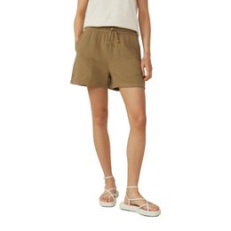 QS Damen Shorts, grün, Gr. 34, unifarben, Web, Obermaterial: 100% Baumwolle, Hosen, Sommerhose im Crinkle-Look und mit Bindeband