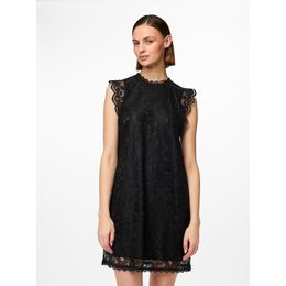 Pieces Damen Spitzenkleid "PCOLLINE SL LACE DRESS NOOS", schwarz, Gr. M, unifarben, Spitze, Obermaterial: 90% Nylon, 10% Elasthan, Kleider,