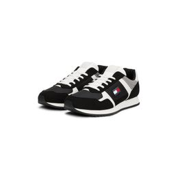 Tommy Jeans Herren Sneaker "TJM RUNNER CASUAL", Gr. 43, schwarz-weiß, Lederimitat, Textil, kontrastfarbene Details, Schuhe, Schnürschuh, Halbschuh,