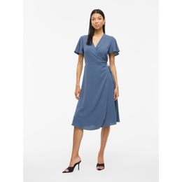 Vila Damen Wickelkleid "VILOVIE S/S WRAP MIDI DRESS - NOOS", blau, Gr. 36, unifarben, Web, Obermaterial: 100% Polyester, Kleider, Sommerkleid