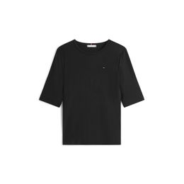 Damen Kurzarmshirt "CRV SLIM 5X2 RIB C-NK 1/2 SLV", schwarz, Gr. 46, Tommy Hilfiger Curve, unifarben, Single Jersey, Obermaterial: 95% Viskose, 5%