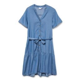 V&eacute;ro Moda VERO MODA Damen Minikleid "VMFLEUR SS SHORT BELT TENCEL DRESS GA", blau, Gr. S, unifarben, Web, Obermaterial: 100% Lyocell, Kleider, Sommerkleid