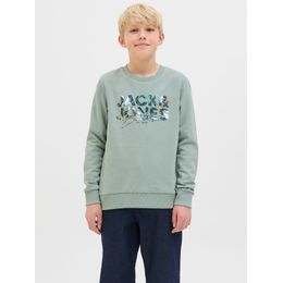 Jack & Jones Jungen Sweatshirt "JJGEPLAS SWEAT CREW NECK JNR", gr&uuml;n, Gr. 128, JACK & JONES JUNIOR, bedruckt, angeraute Sweatware, Obermaterial: 70% Baumwolle, 30%